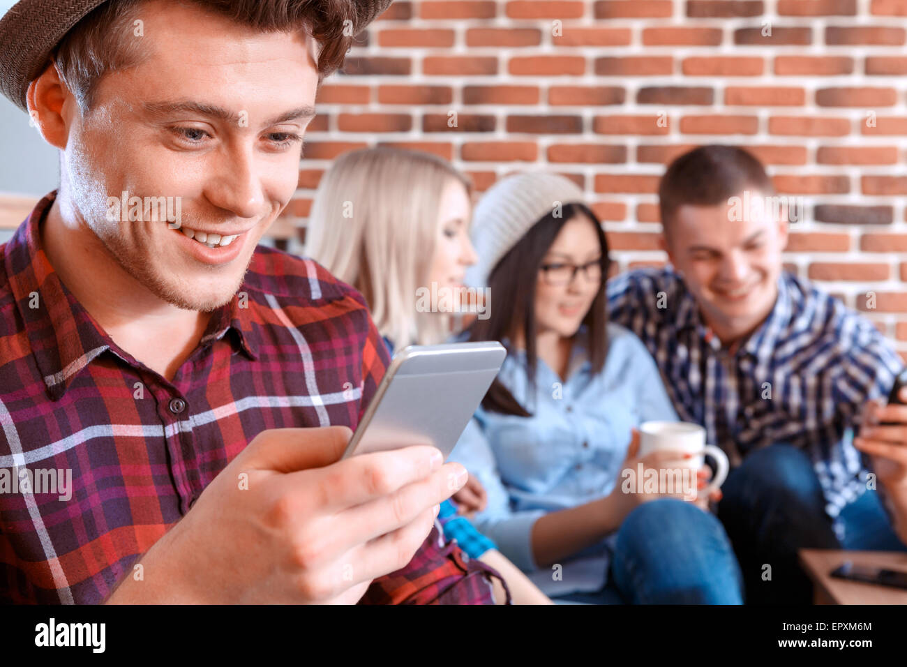 Modern party with mobile phones Stock Photo - Alamy