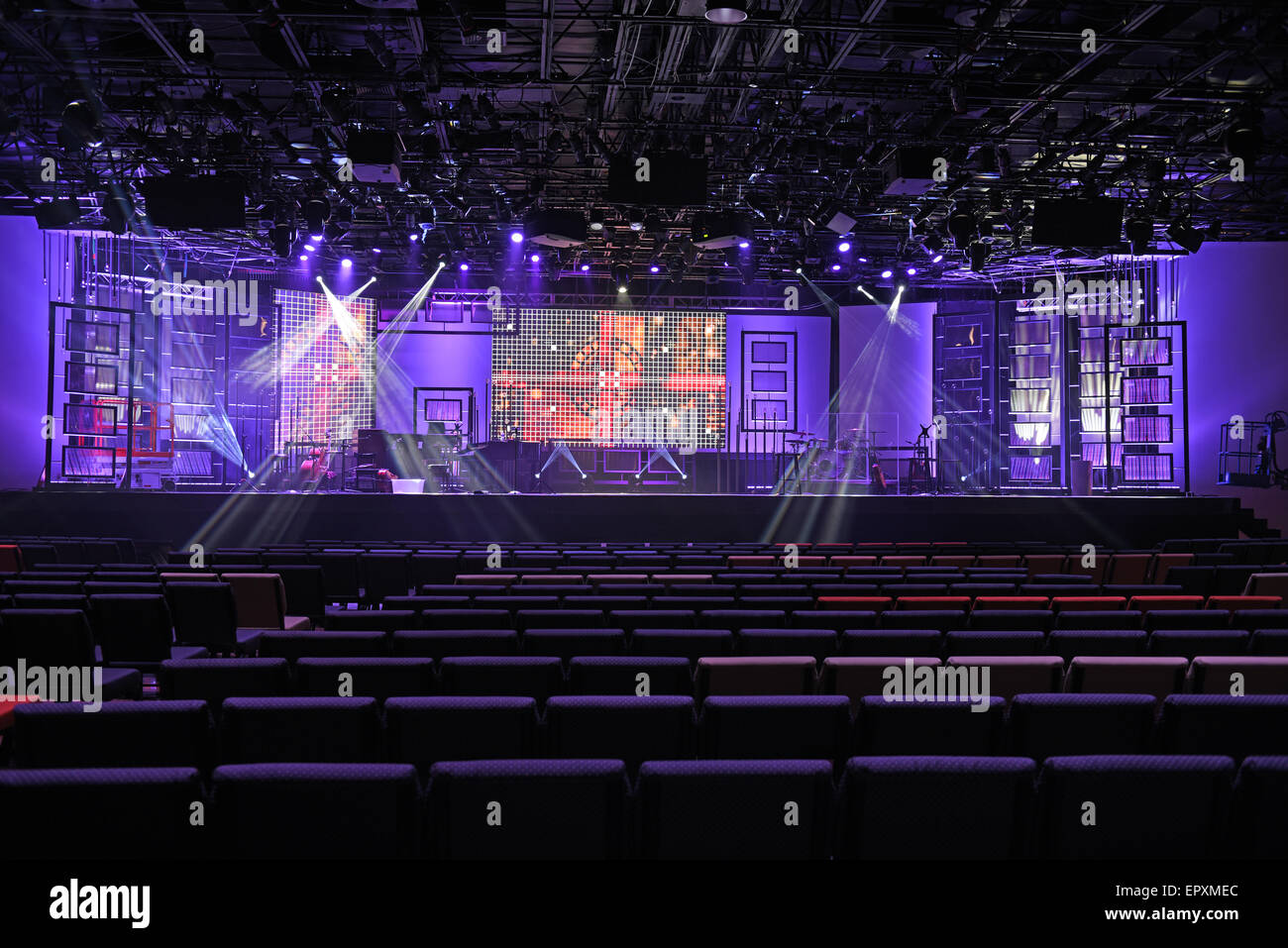 Concert stage with lights and digital panels Stock Photo - Alamy