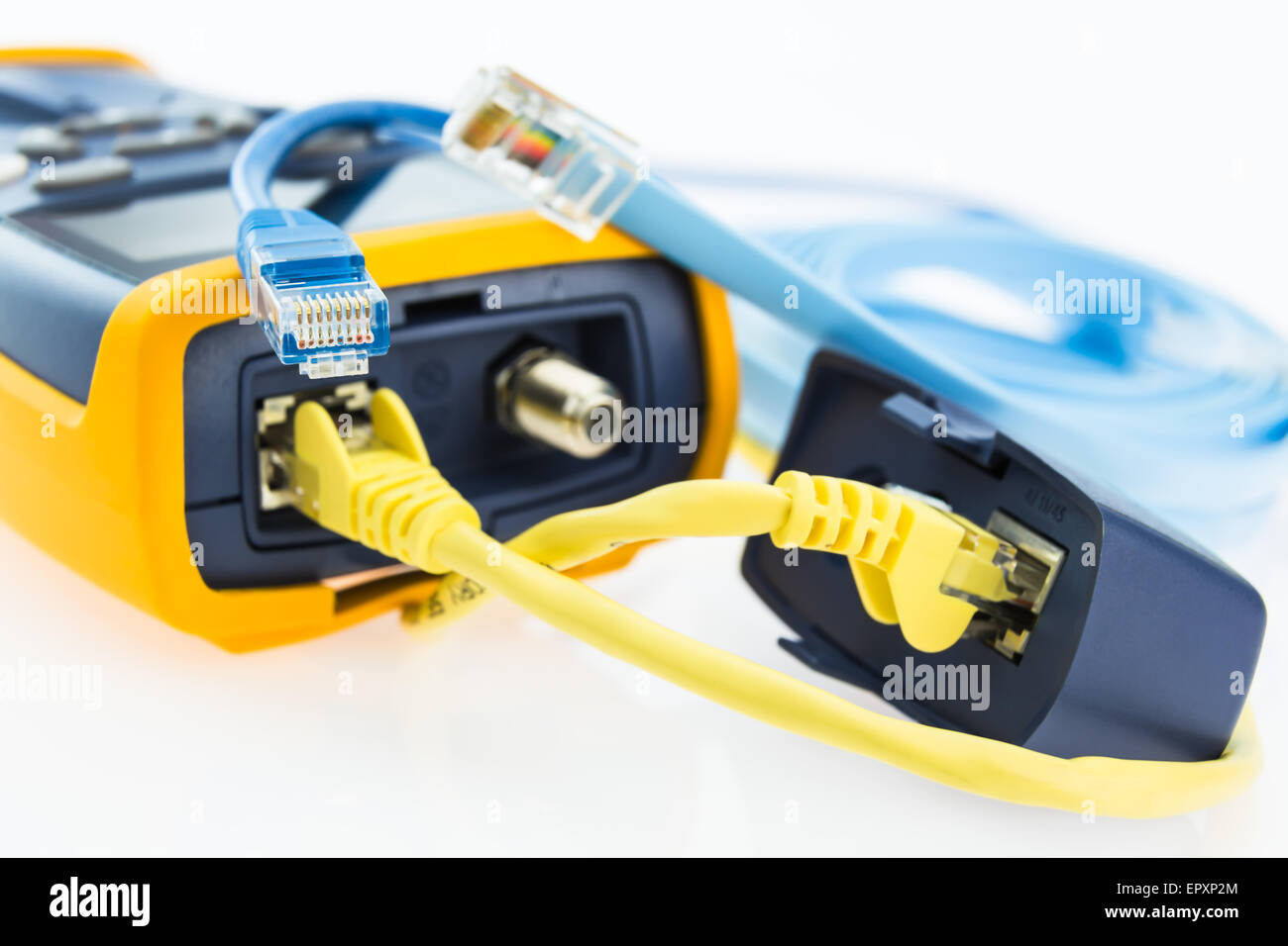 Network Rj45 Cable Tester And A Few Various Cables Prepered To Testing