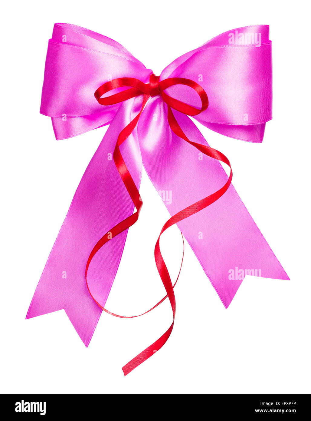 pink bow with red ribbon made from silk isolated Stock Photo - Alamy