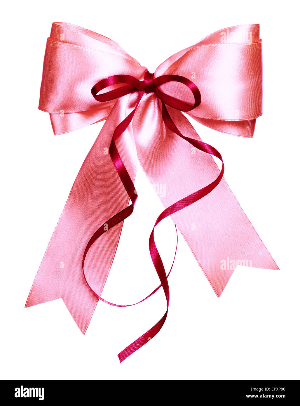 pink bow with red ribbon made from silk isolated Stock Photo - Alamy