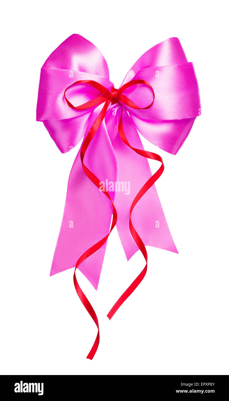 pink bow with red ribbon made from silk isolated Stock Photo - Alamy