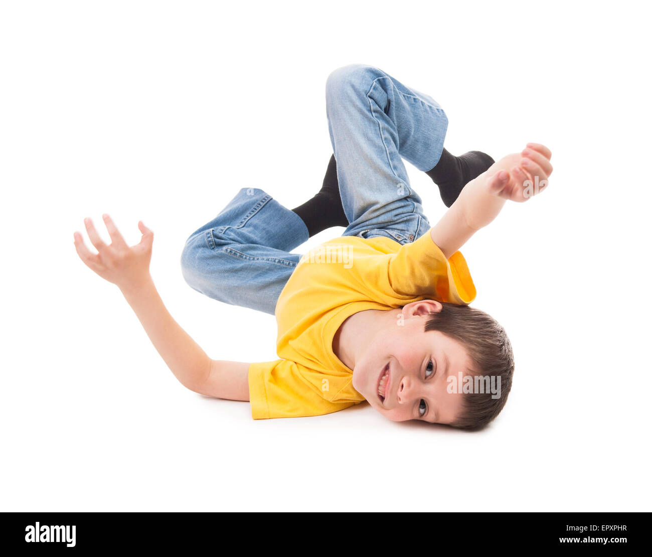 Boy playing and have fun. White background Stock Photo - Alamy