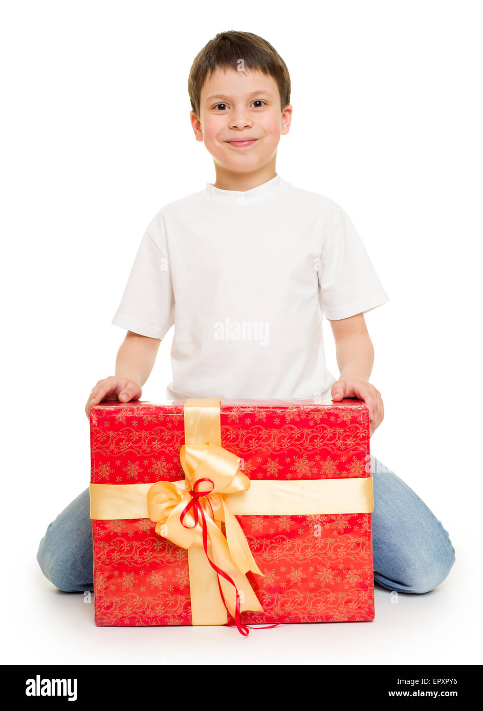 boy with red gift box Stock Photo - Alamy