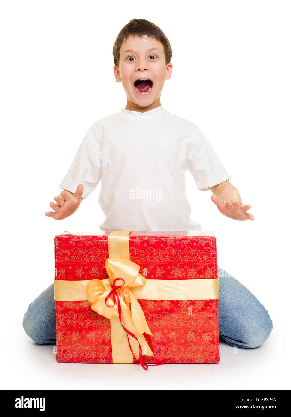 boy with red gift box Stock Photo - Alamy