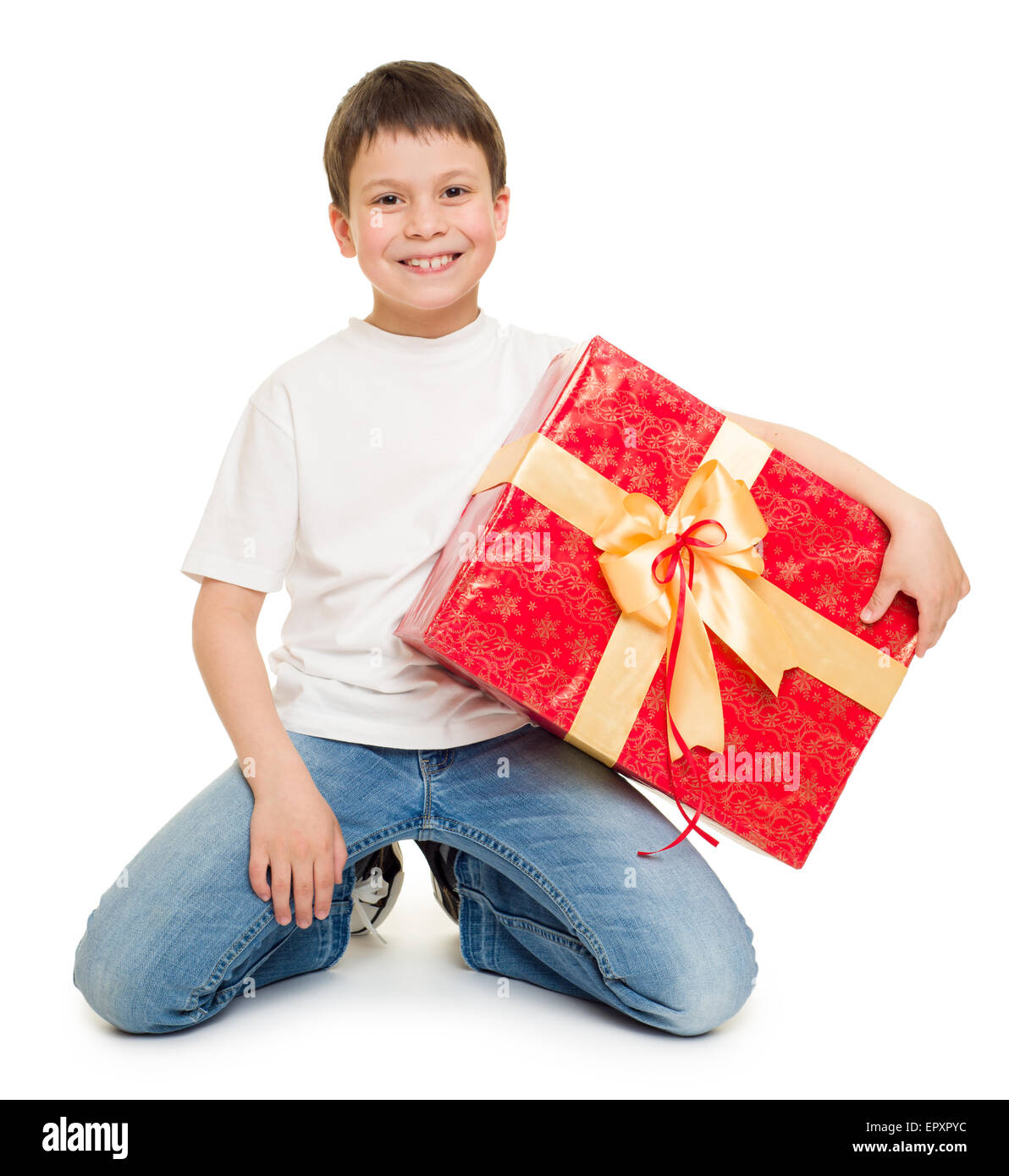 boy with red gift box Stock Photo - Alamy