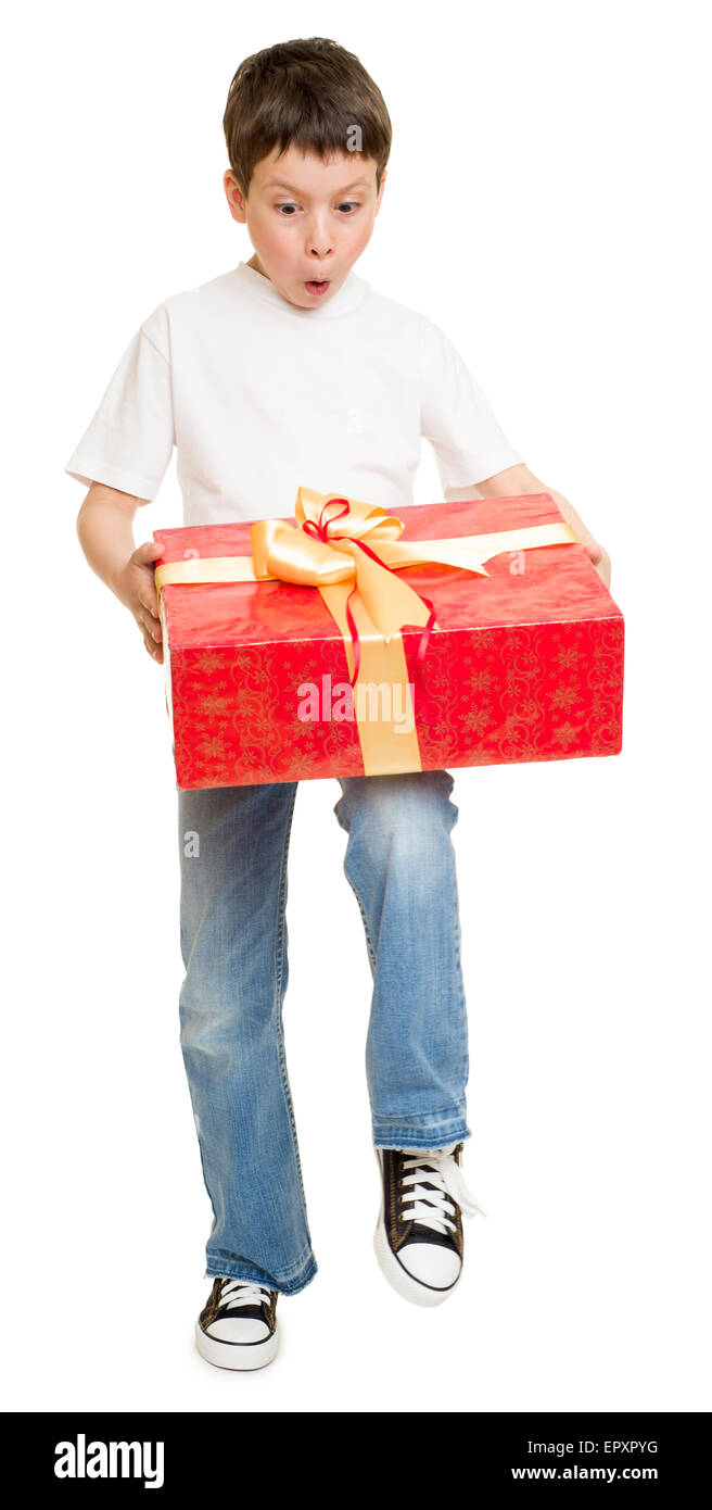 boy with red gift box Stock Photo - Alamy