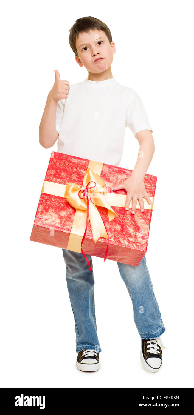 boy with red gift box Stock Photo - Alamy