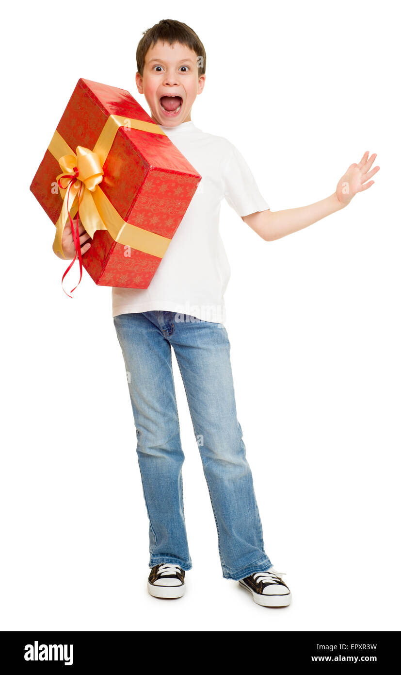boy with red gift box Stock Photo - Alamy