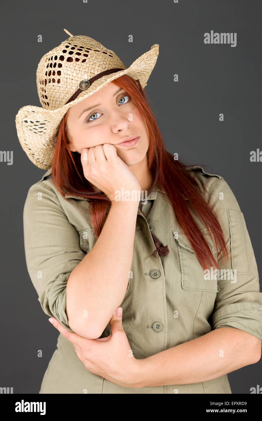 Model in studio isolated on plain grey background Stock Photo - Alamy