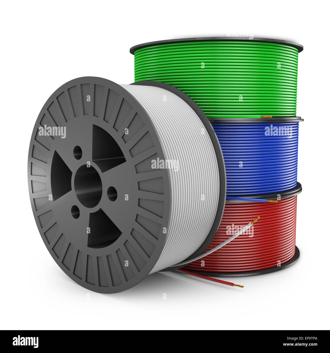 four plastic reel with colored wires, 3d render Stock Photo - Alamy