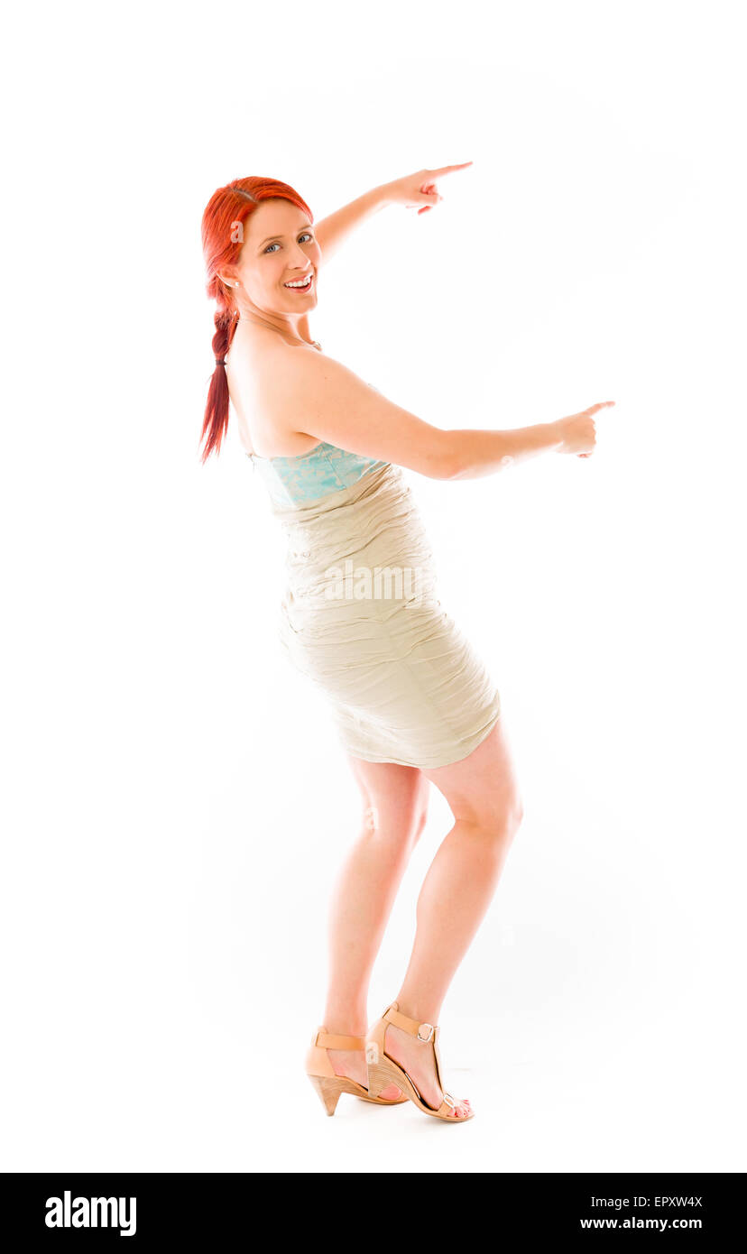 model isolated on plain background looking at camera pointing Stock ...