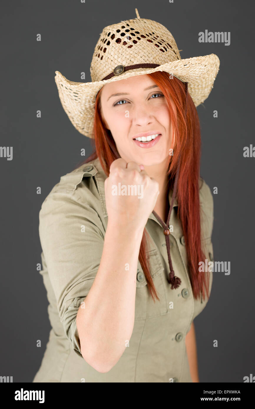 Model in studio isolated on plain grey background Stock Photo - Alamy