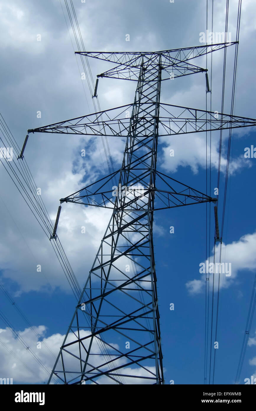 Low angle view of an electricity pylon Stock Photo - Alamy