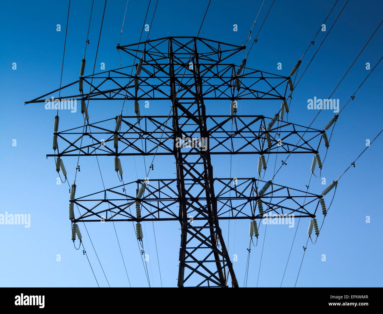 Low angle view of an electricity pylon Stock Photo - Alamy