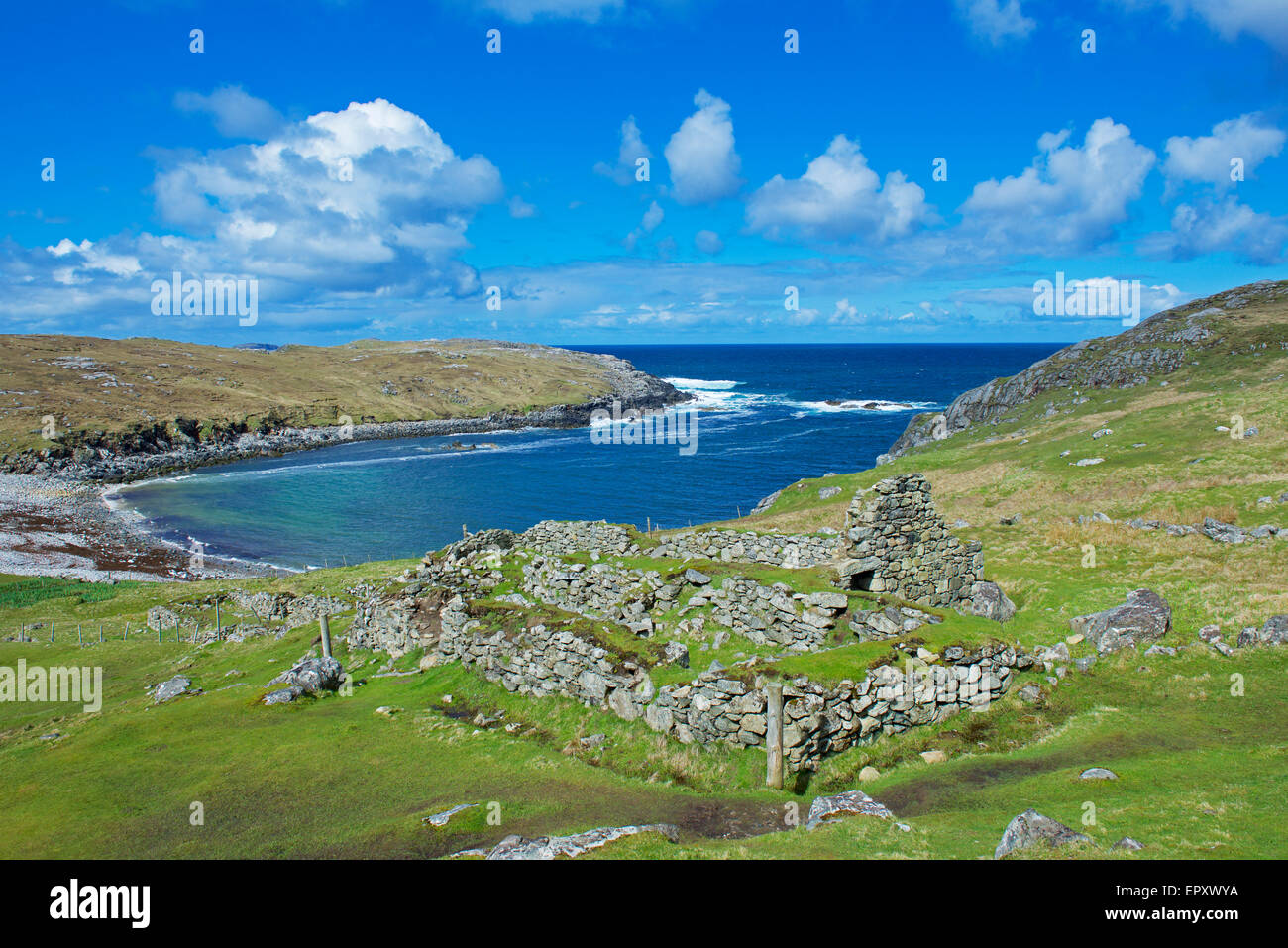 House ruins near the Gearrannan Blackhouse Village, Isle of Lewis ...