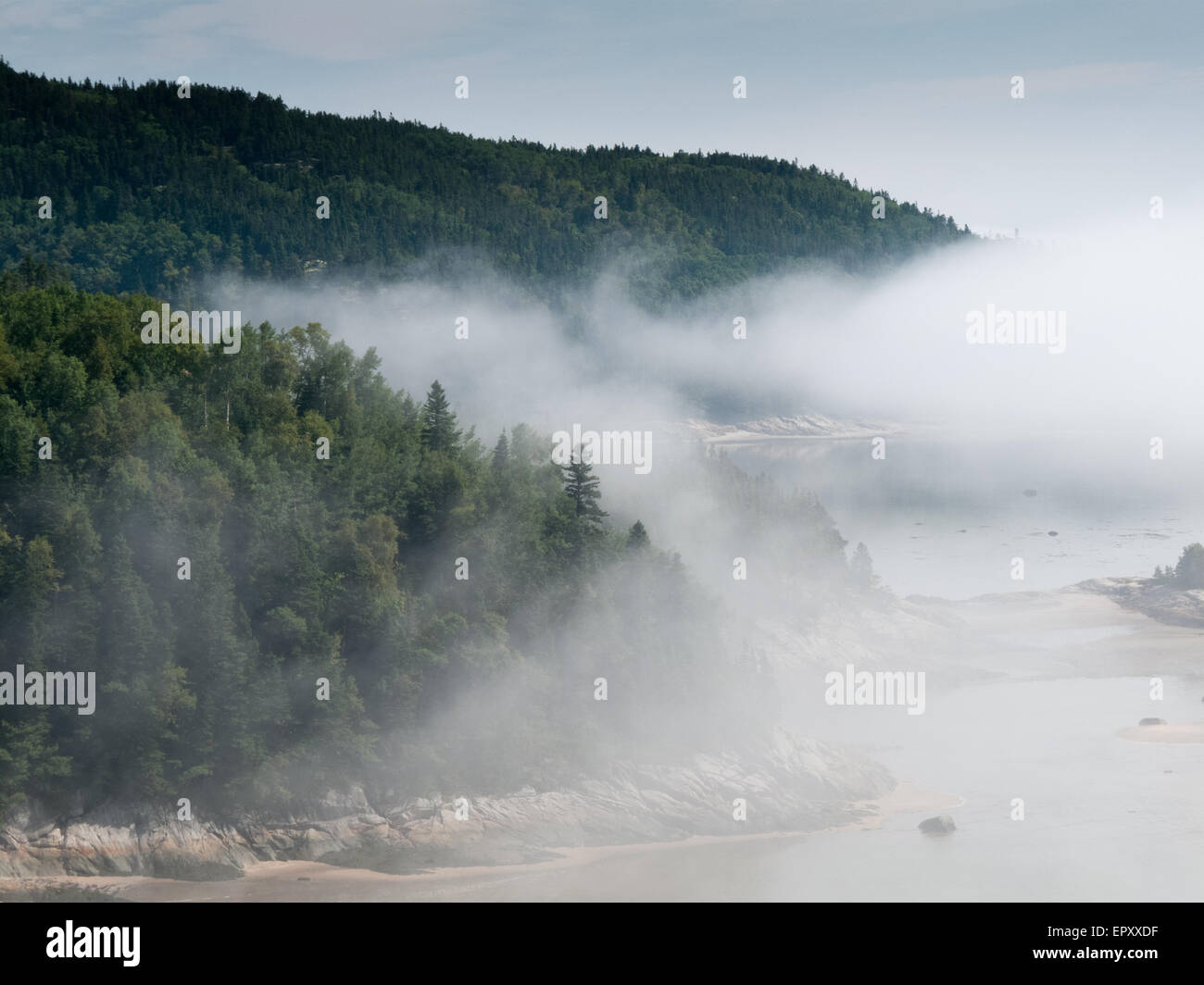 Fog over river, Quebec, Canada Stock Photo - Alamy