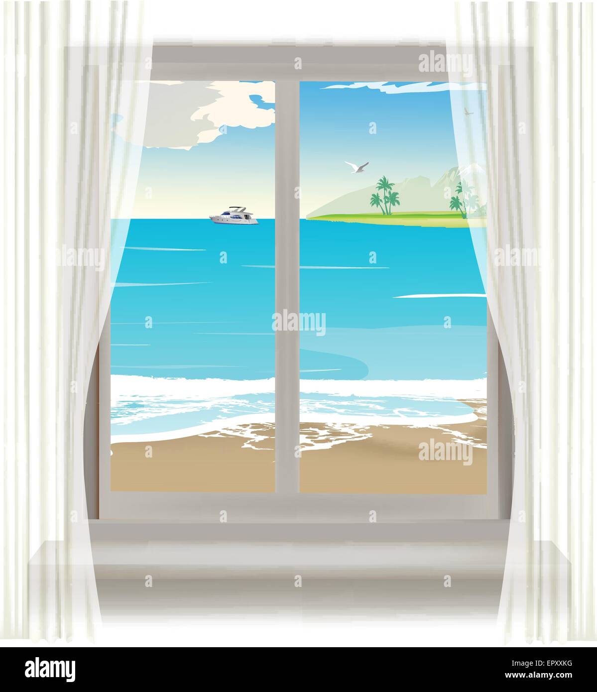 Beach view through window Stock Vector Images - Alamy