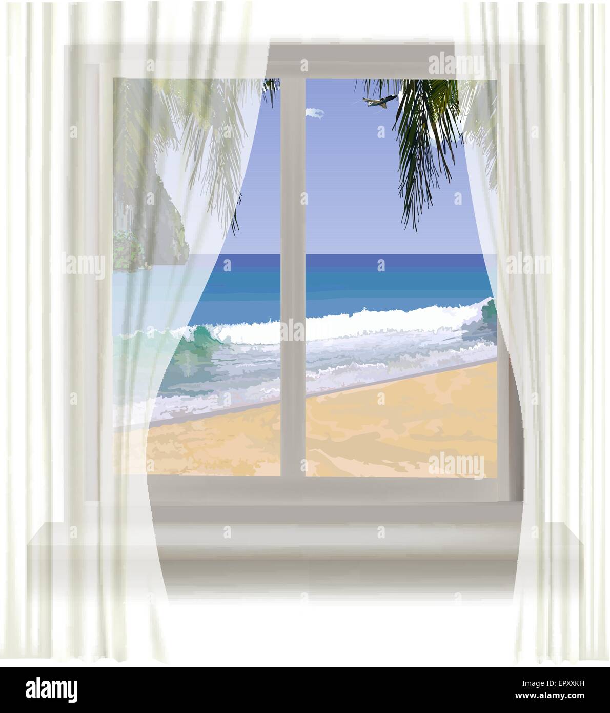 Beach view through window Stock Vector Images - Alamy