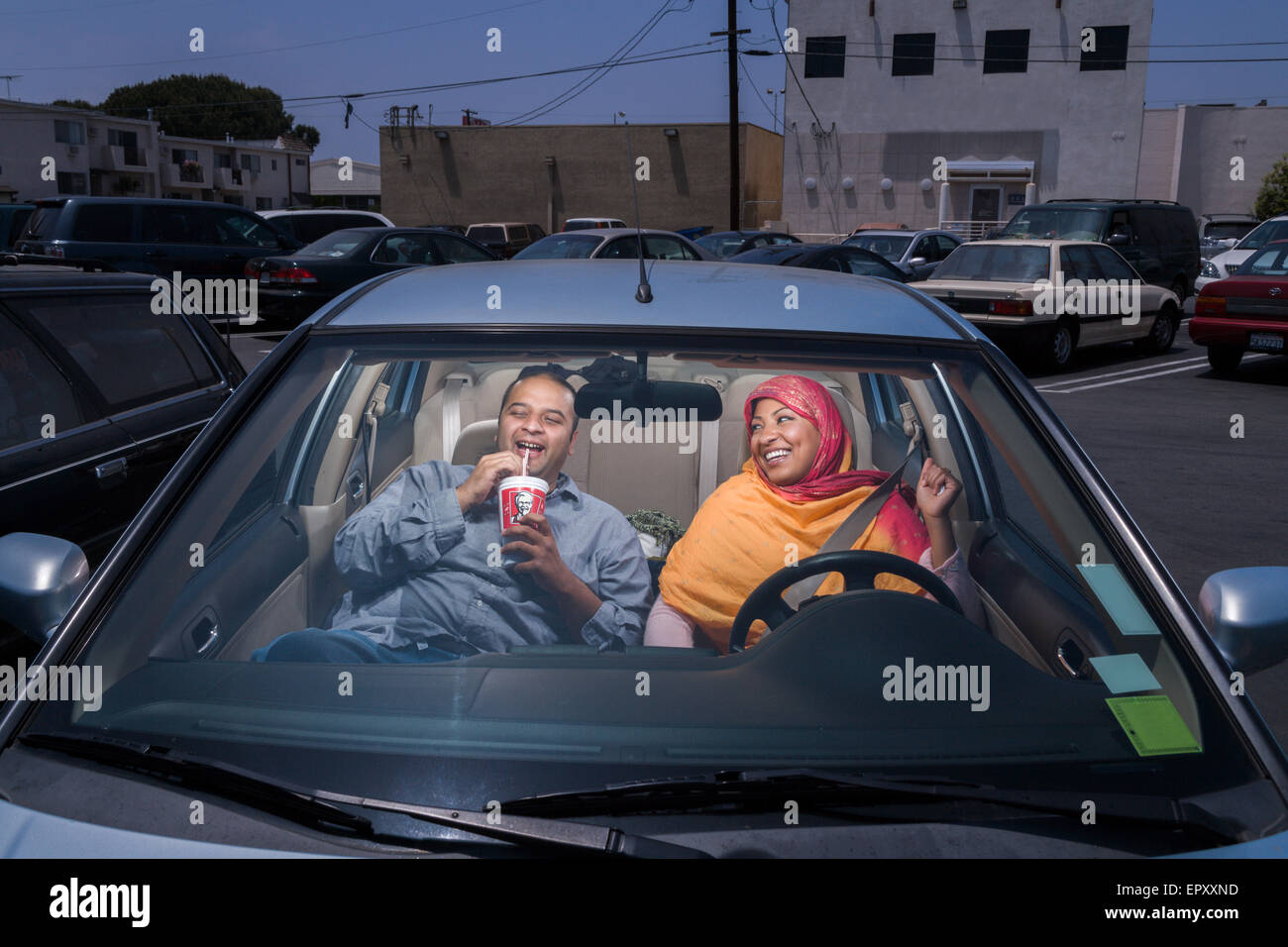 LOS ANGELES, CA – MAY 18: Moslem woman driving automobile on the ...