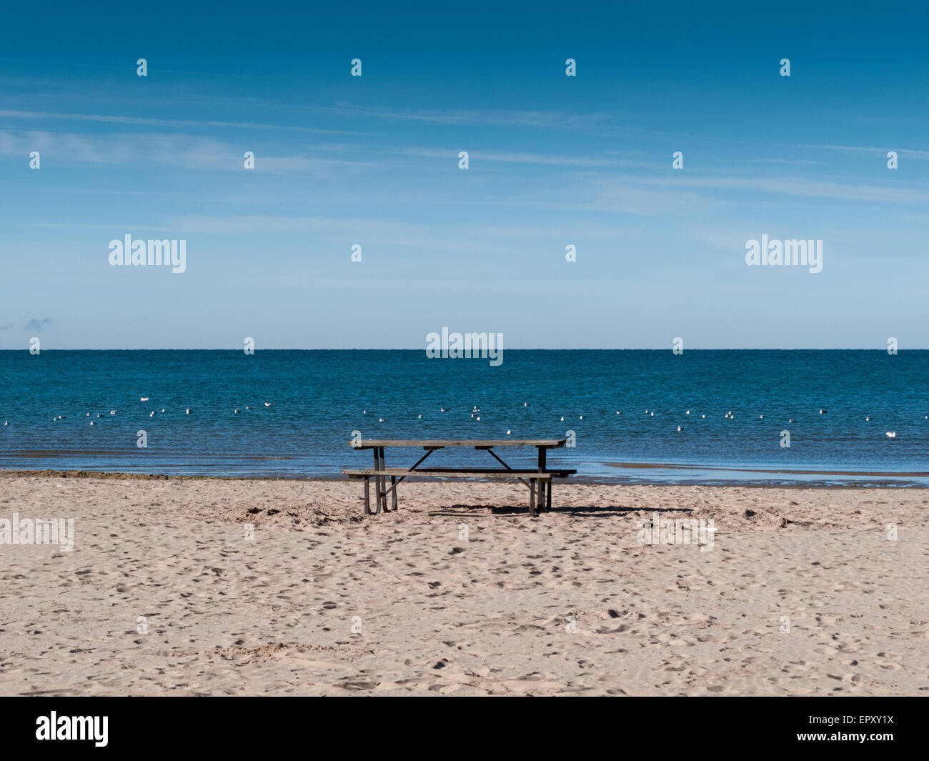 Empty bench on the beach Stock Photo - Alamy
