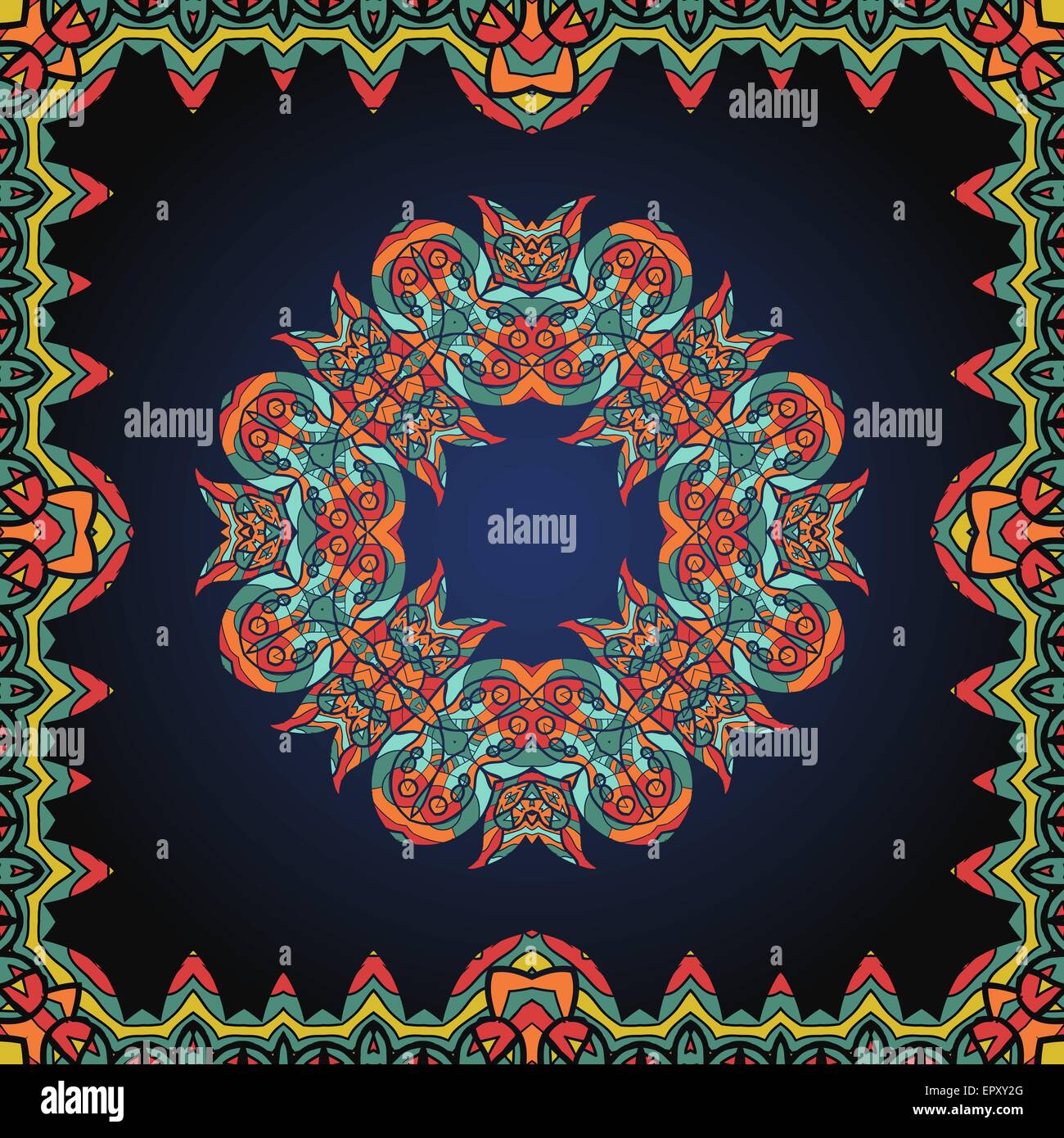 Mandala inside border. Ornate frame with paisley pattern. Vector ...