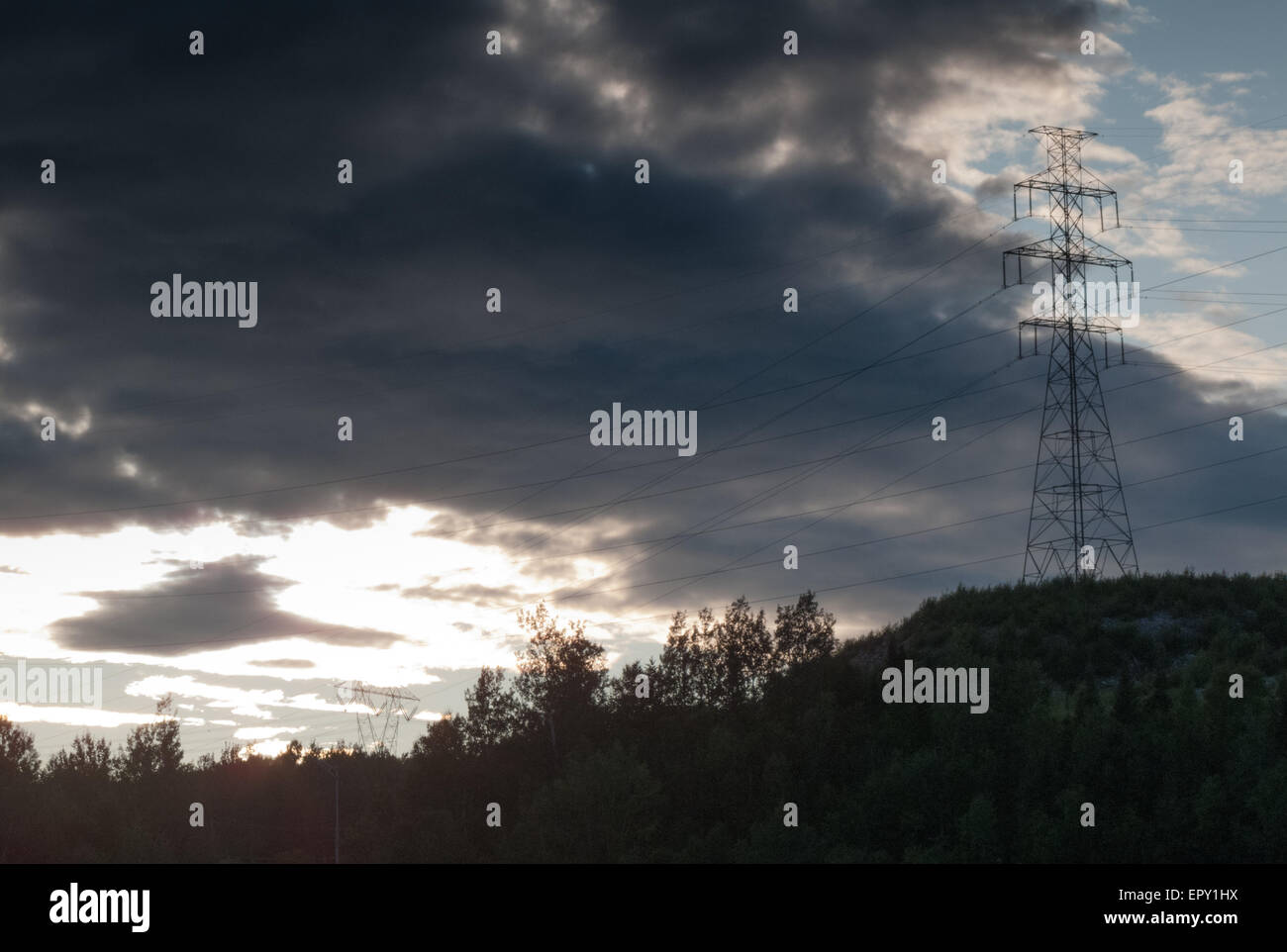 Low angle view of electricity pylon, Quebec, Canada Stock Photo - Alamy