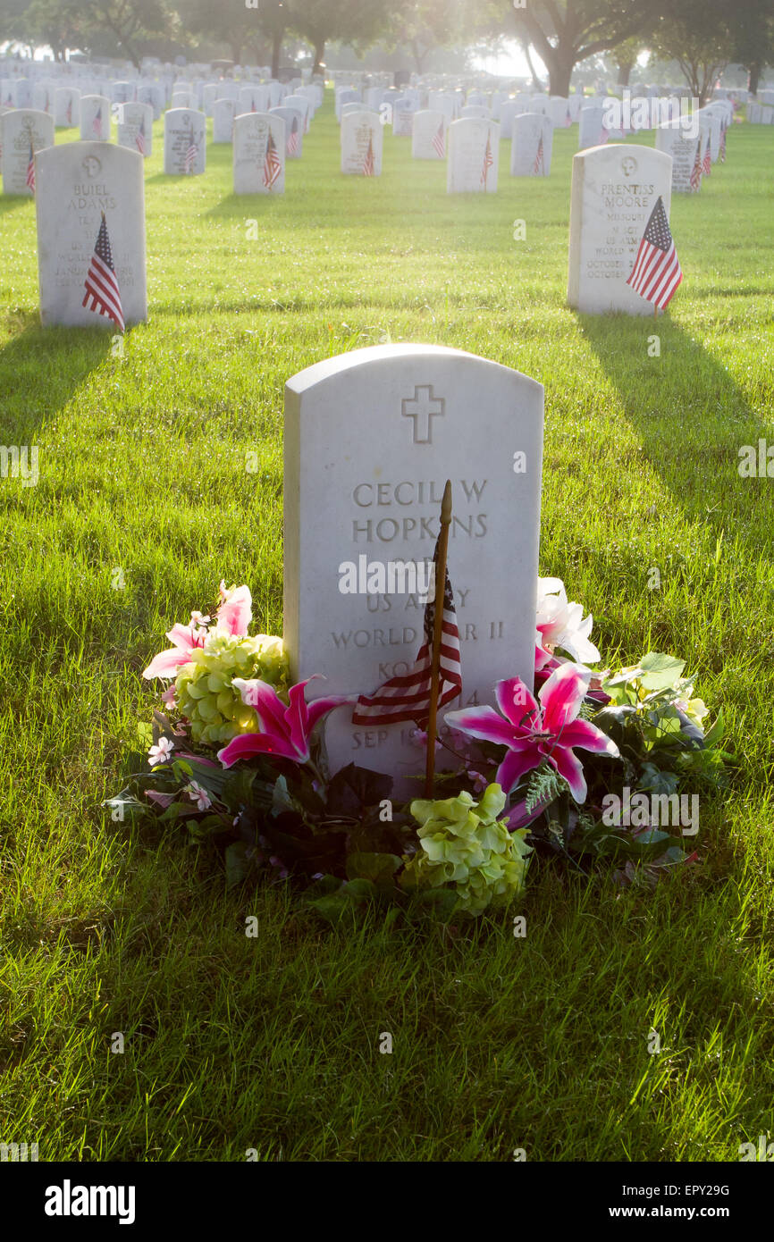 San Antonio, TX, USA. 22nd May, 2015. An American flag and flowers ...