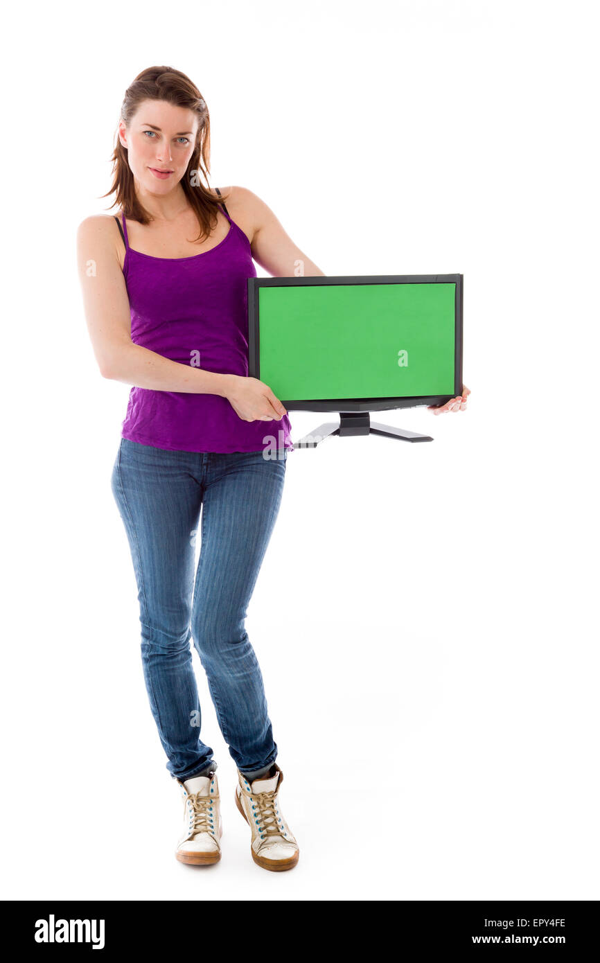 Model in studio isolated on plain grey background Stock Photo - Alamy