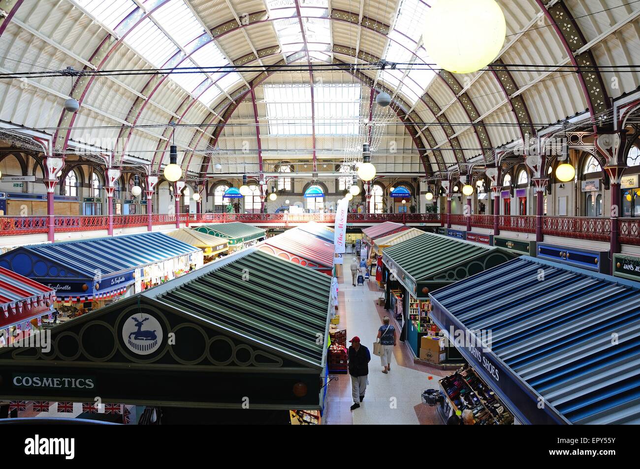 View of the ceiling detail above the market stalls inside the restored ...