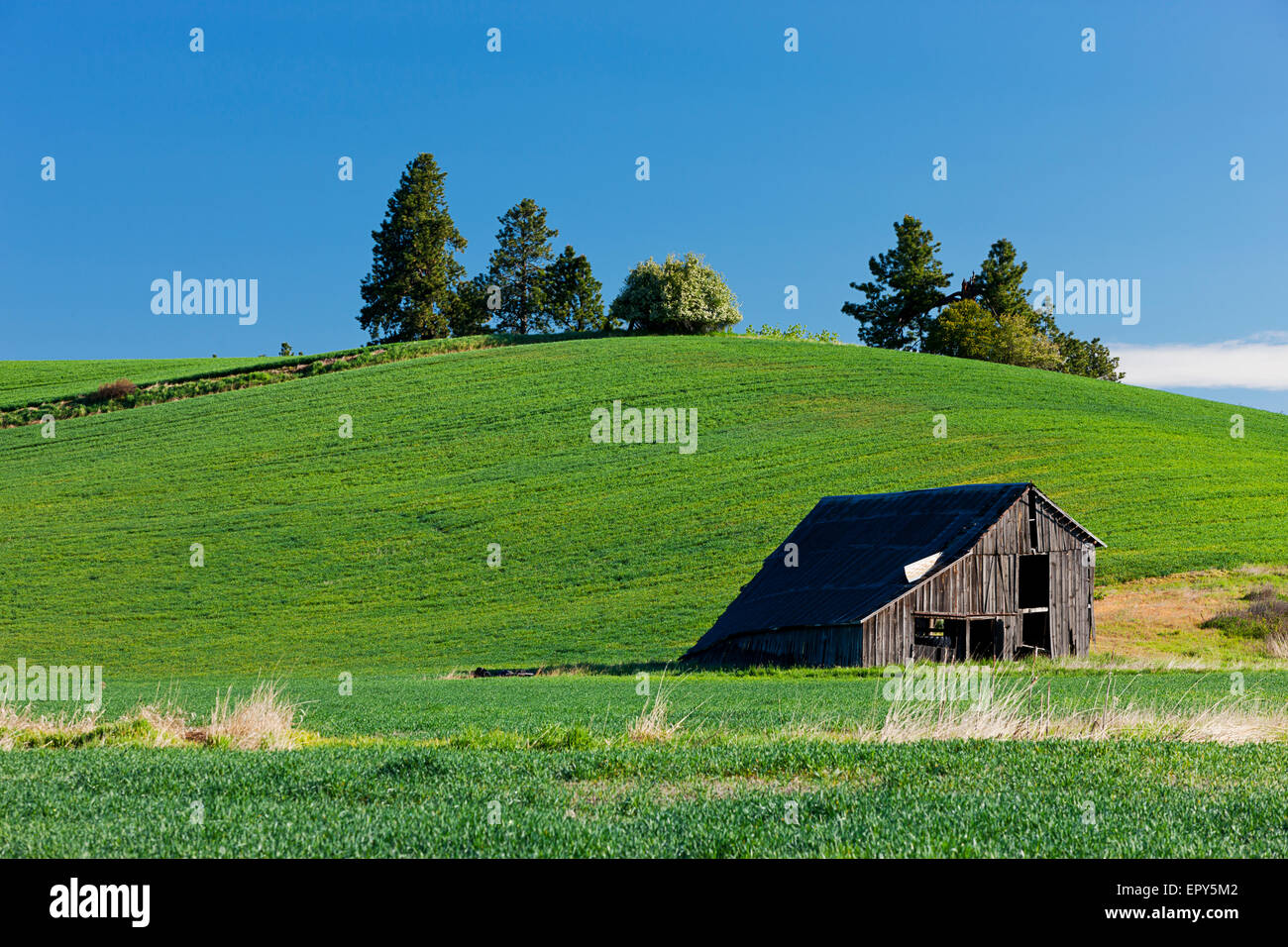 Old barn by hill Stock Photo - Alamy
