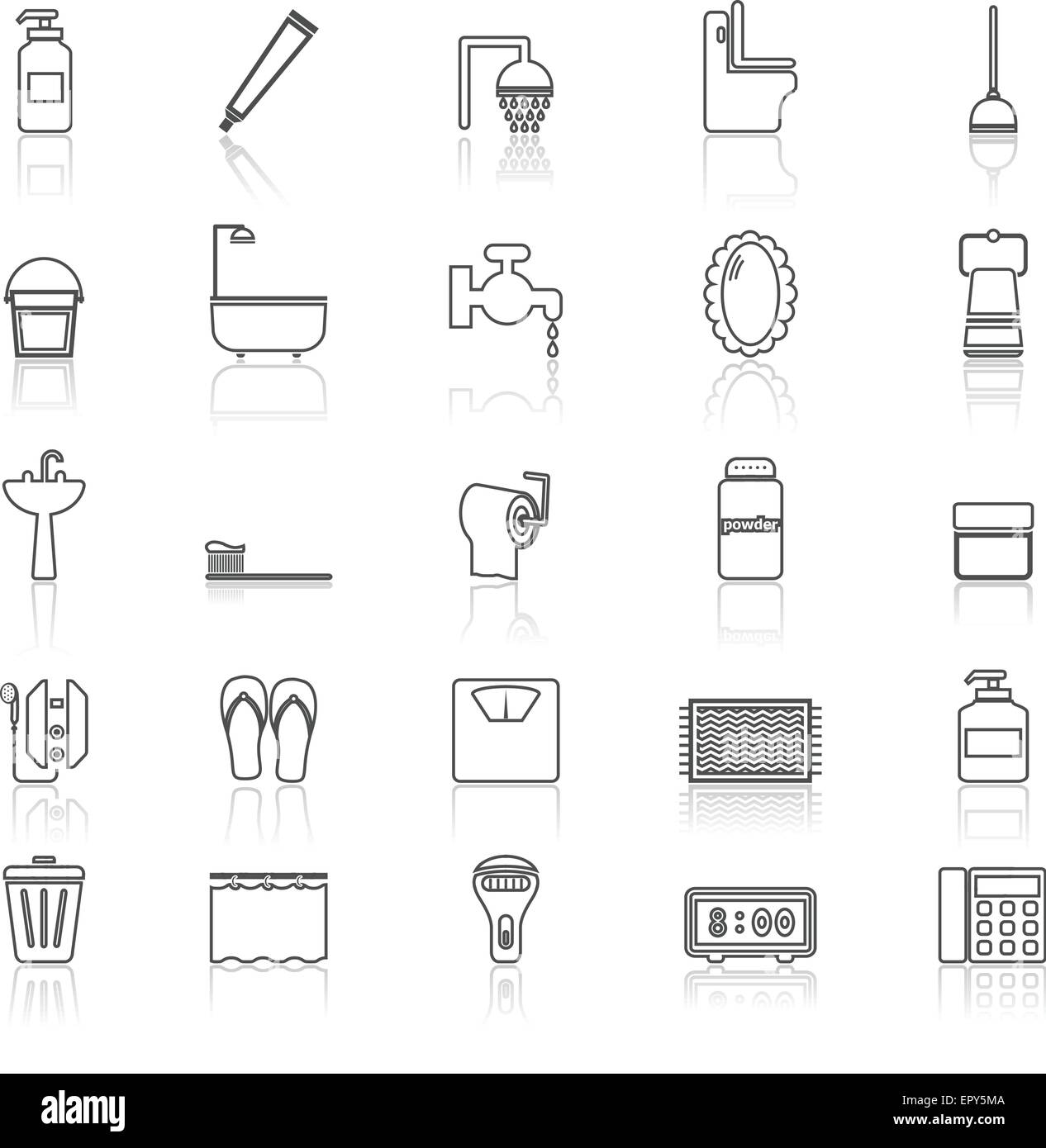 Bathroom line icons with reflect on white, stock vector Stock Vector ...