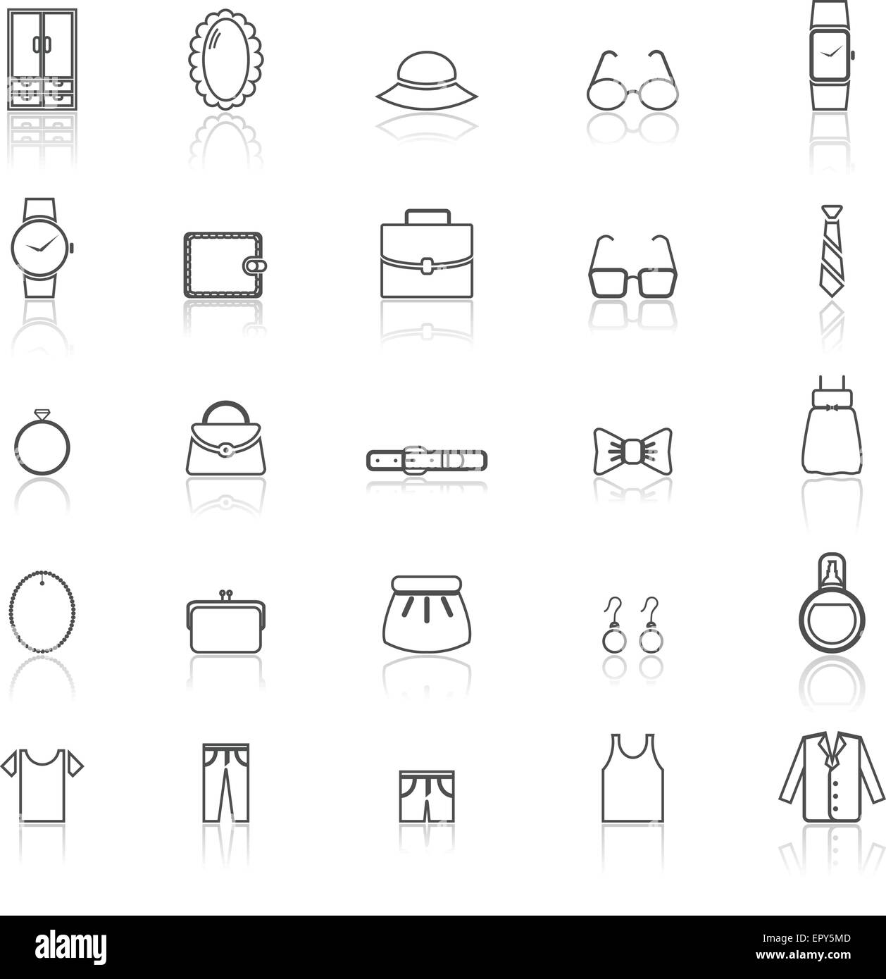 Dressing line icons with reflect on white, stock vector Stock Vector ...