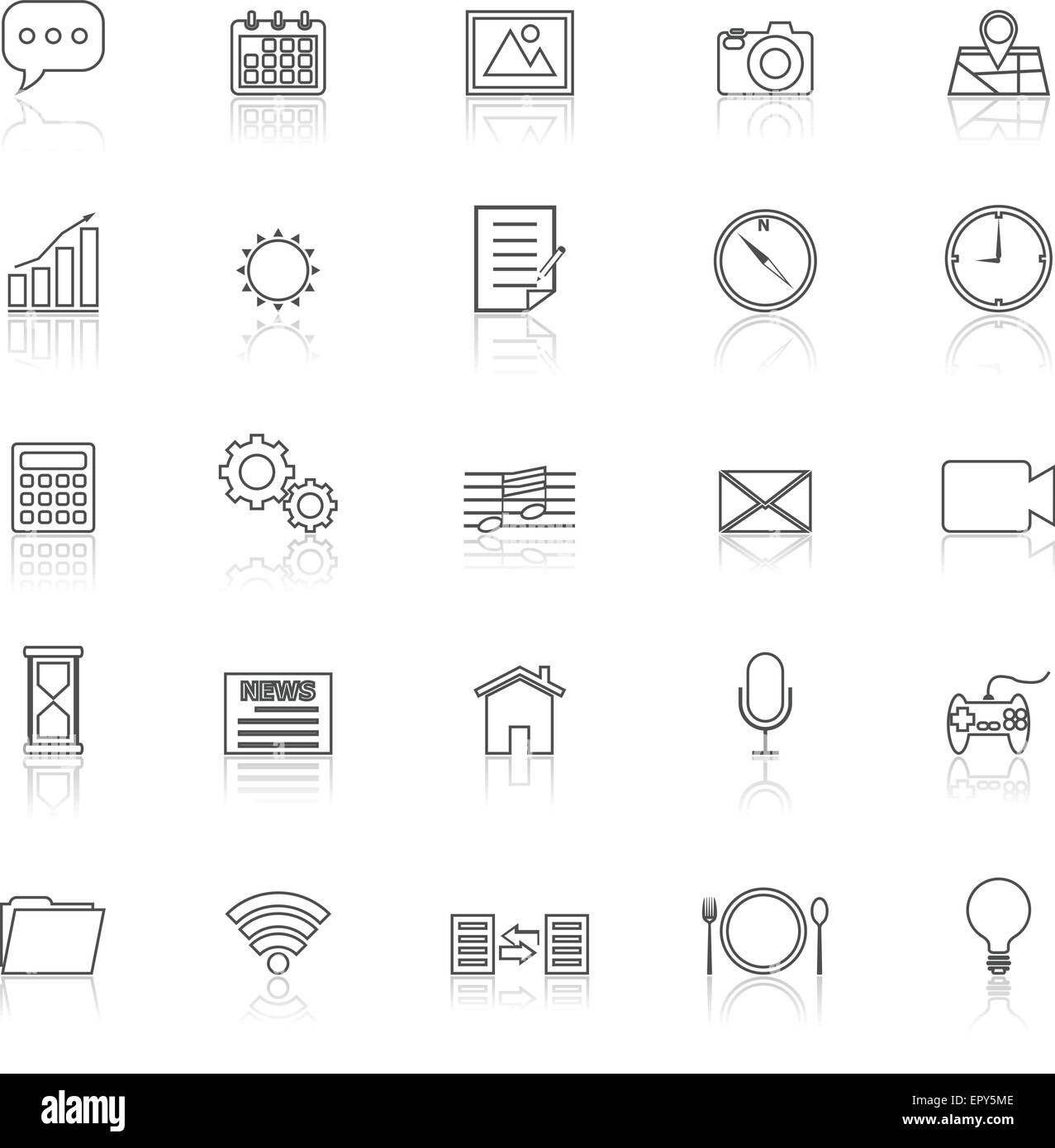 Application line icons with reflect on white, stock vector Stock Vector ...