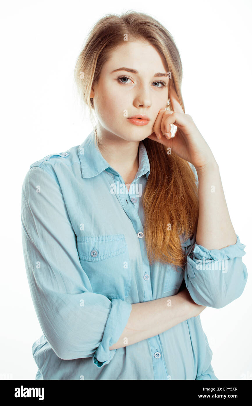 cute young pretty girl thinking on white background isolated Stock ...