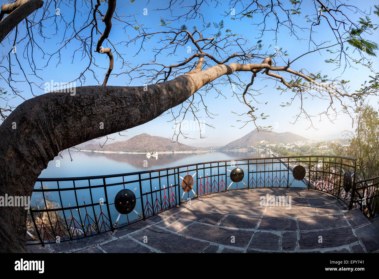 Fateh Sagar lake and Udaipur city view from the Nehru park in Rajasthan ...