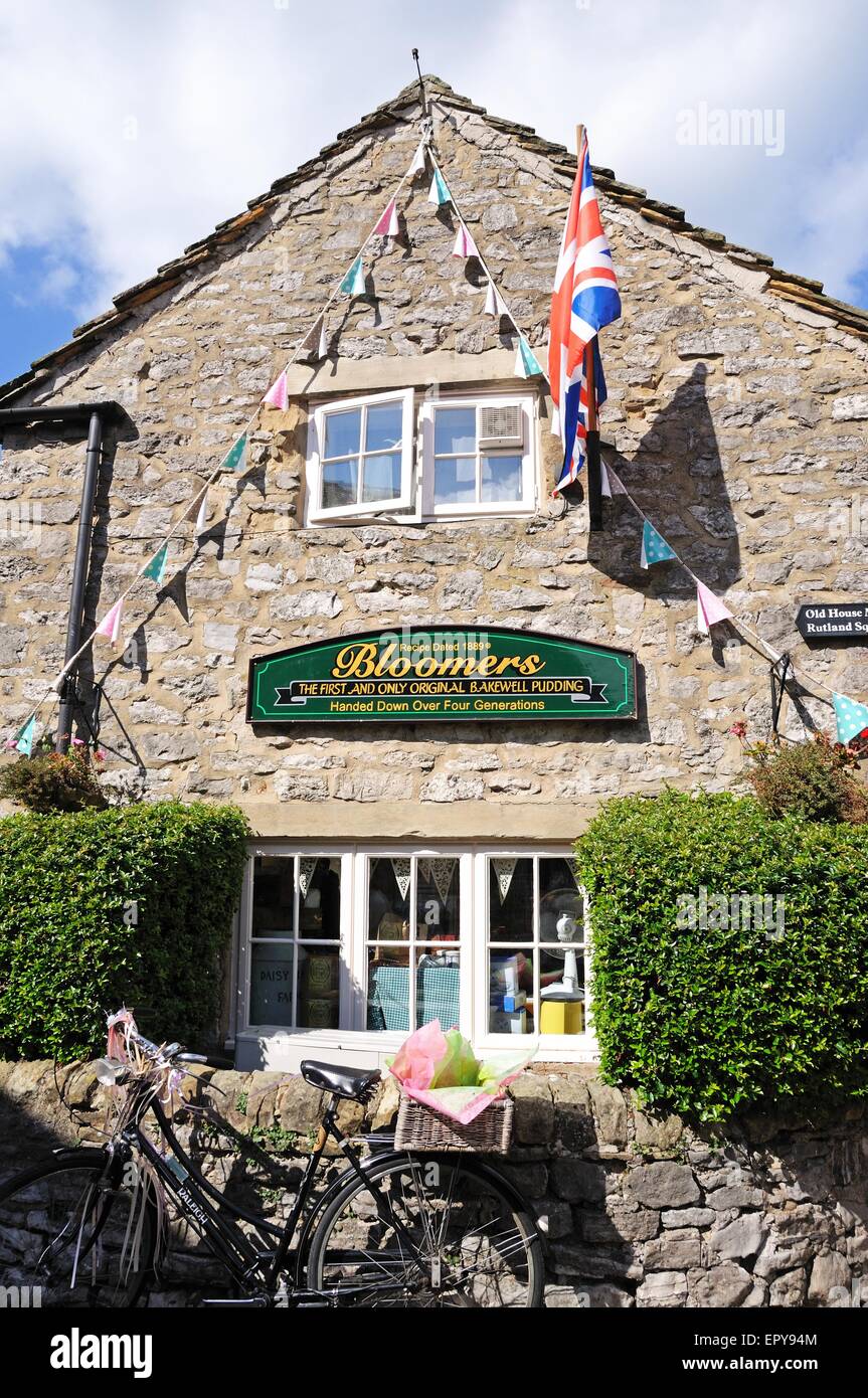 Bloomers Original Bakewell Pudding factory and shop with a bicycle in ...