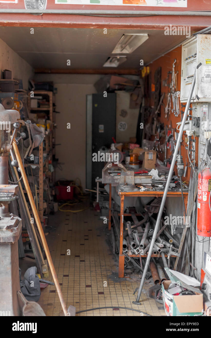 Work tools in a garage Stock Photo - Alamy