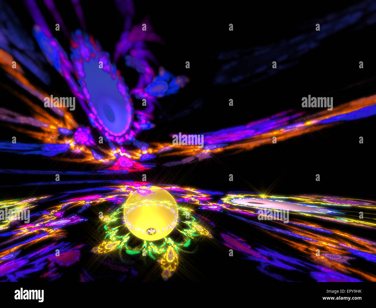 Mysterious flying in space glowing UFO in the form of spheres ...