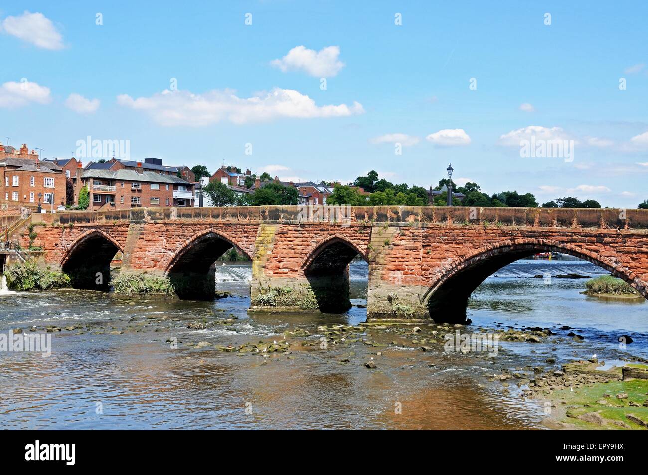 View of Old Dee Bridge along the River Dee, Chester, Cheshire, England ...