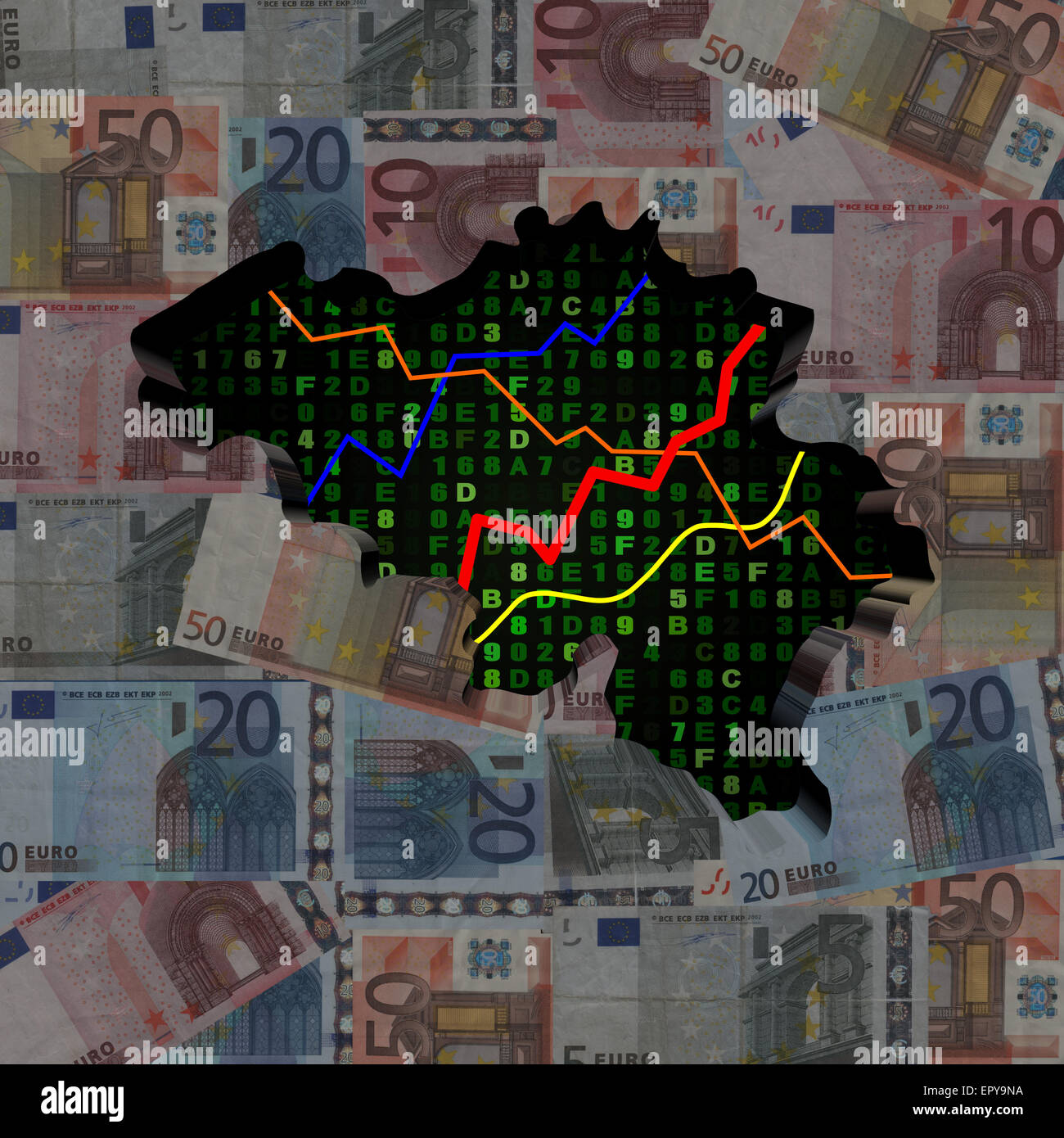 Belgium map with hex code and graphs on euros illustration Stock Photo ...