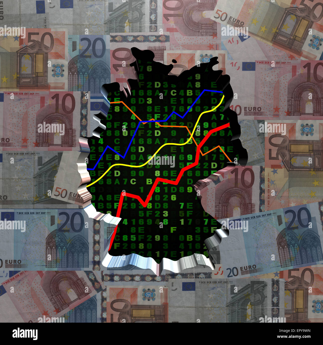 Germany map with hex code and graphs on euros illustration Stock Photo ...