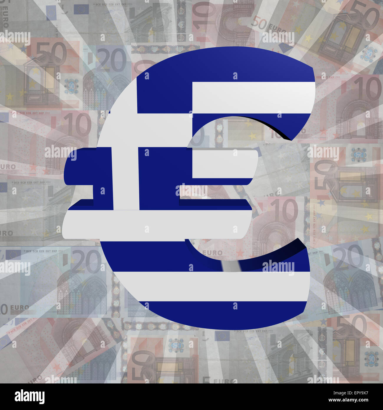 Euro symbol with Greek flag on Euro currency illustration Stock Photo ...