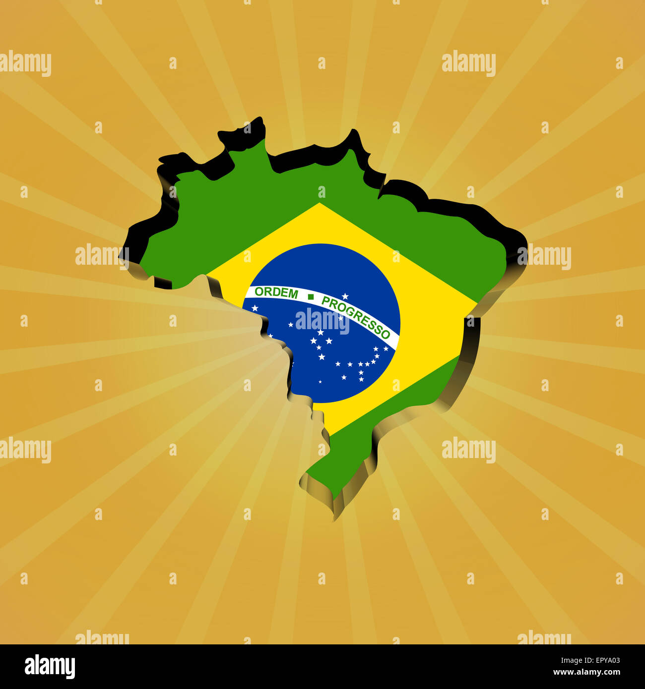 Brazil sunburst map with flag illustration Stock Photo - Alamy
