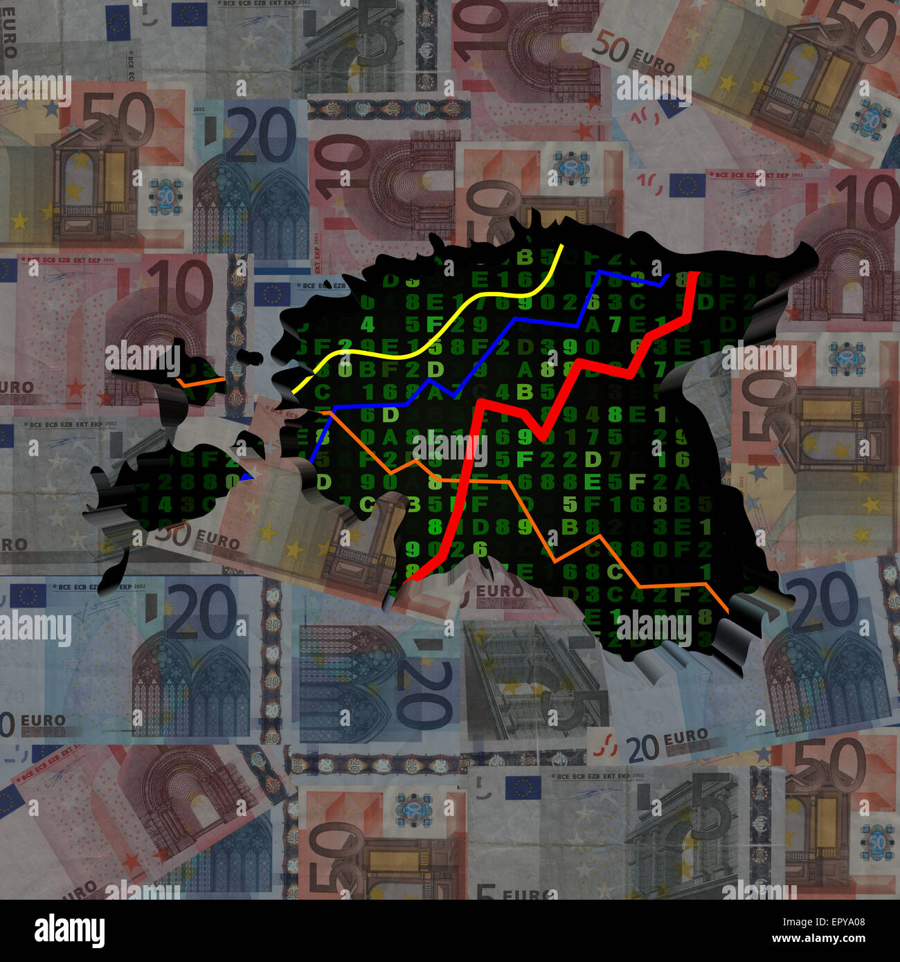 Estonia map with hex code and graphs on euros illustration Stock Photo ...