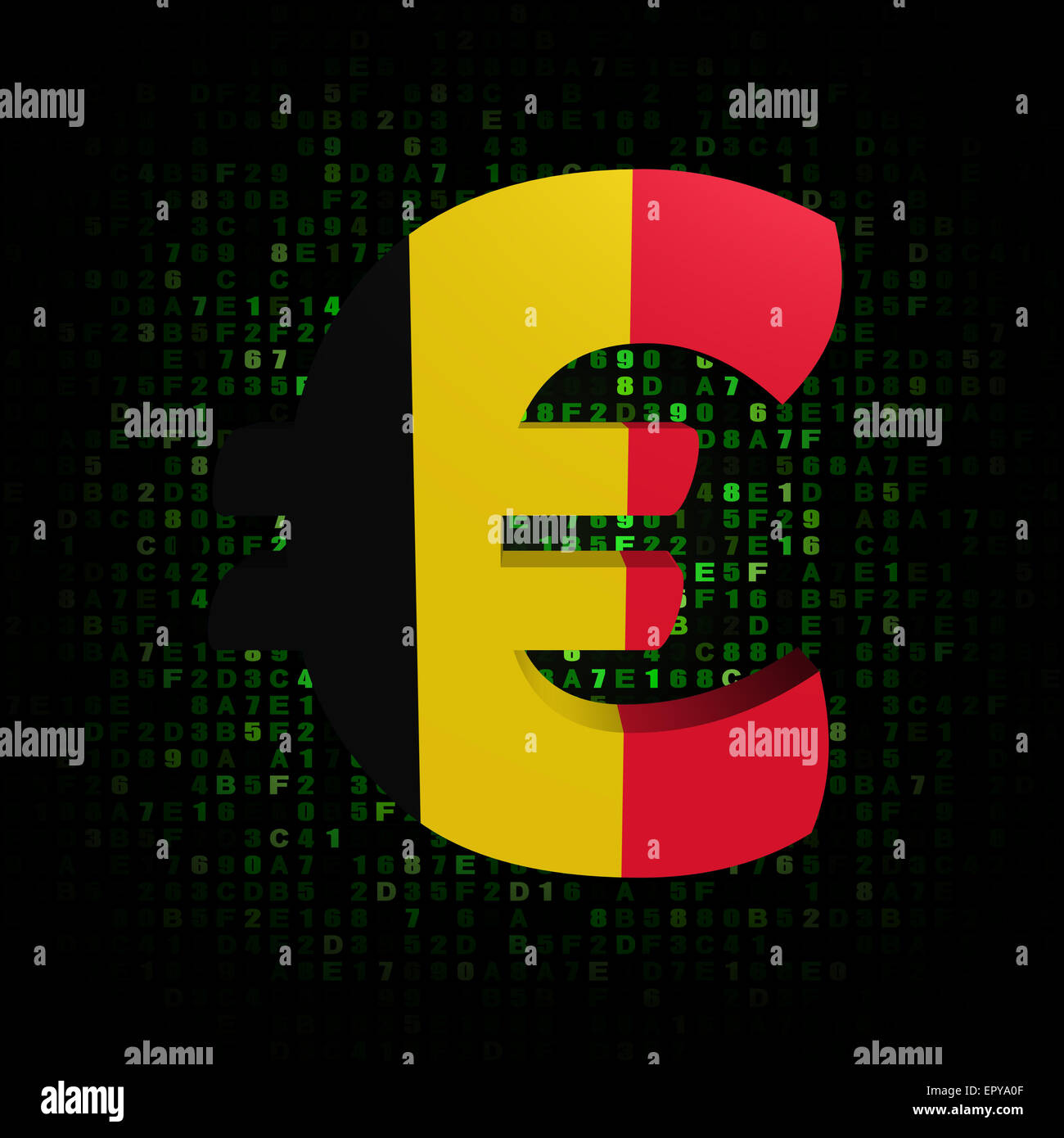 Euro symbol with Belgian flag on hex code illustration Stock Photo - Alamy
