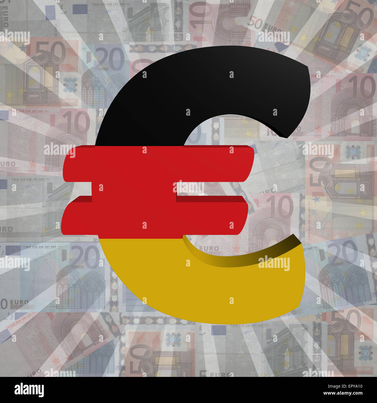 Euro symbol with German flag on Euro currency illustration Stock Photo ...
