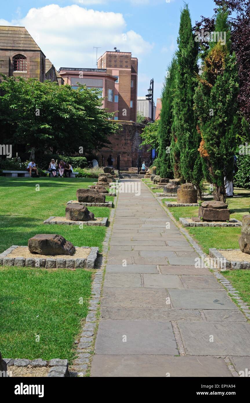 Pathway through the Roman Gardens, Chester, Cheshire, England, UK ...