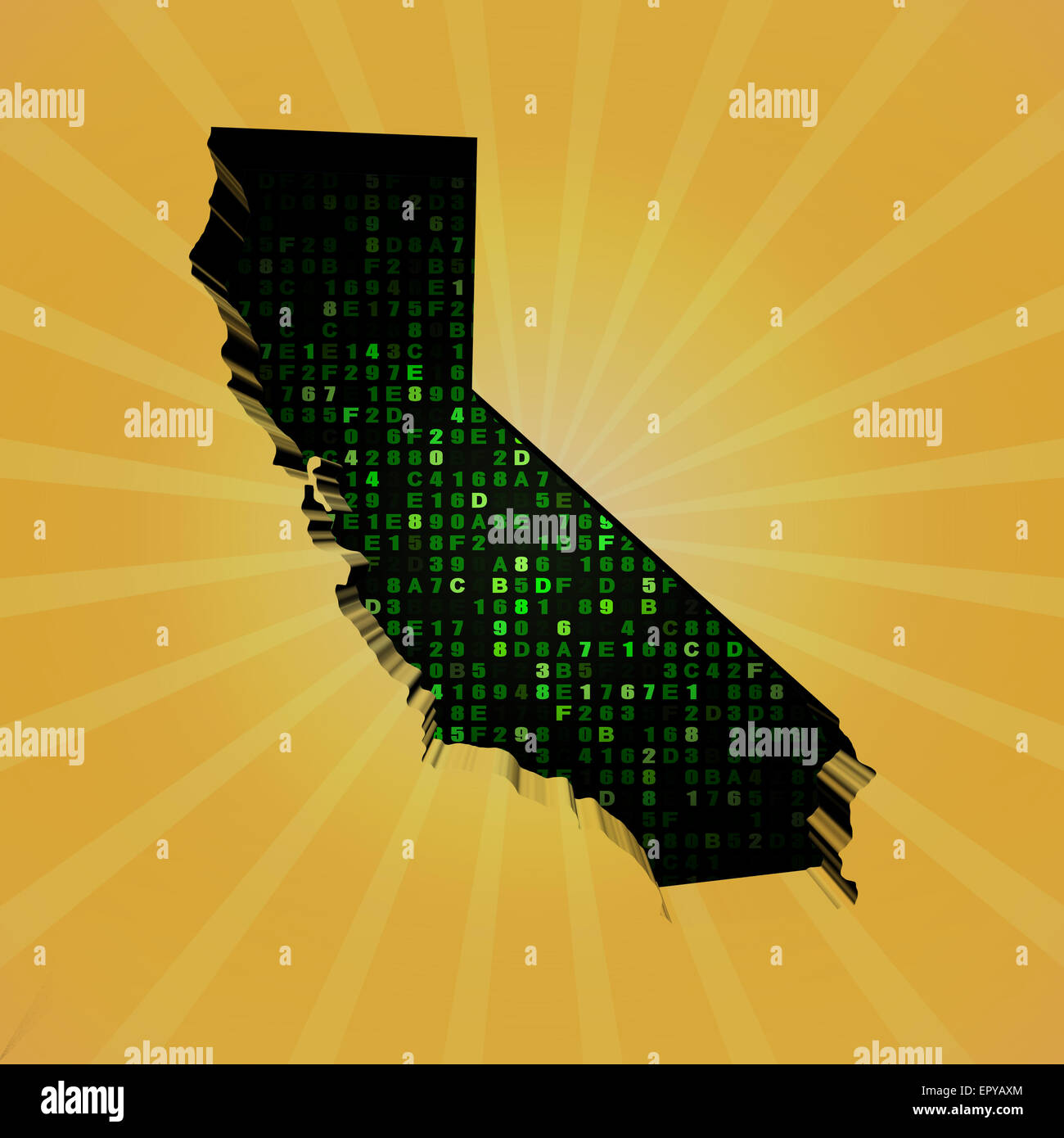 California sunburst map with hex code illustration Stock Photo - Alamy