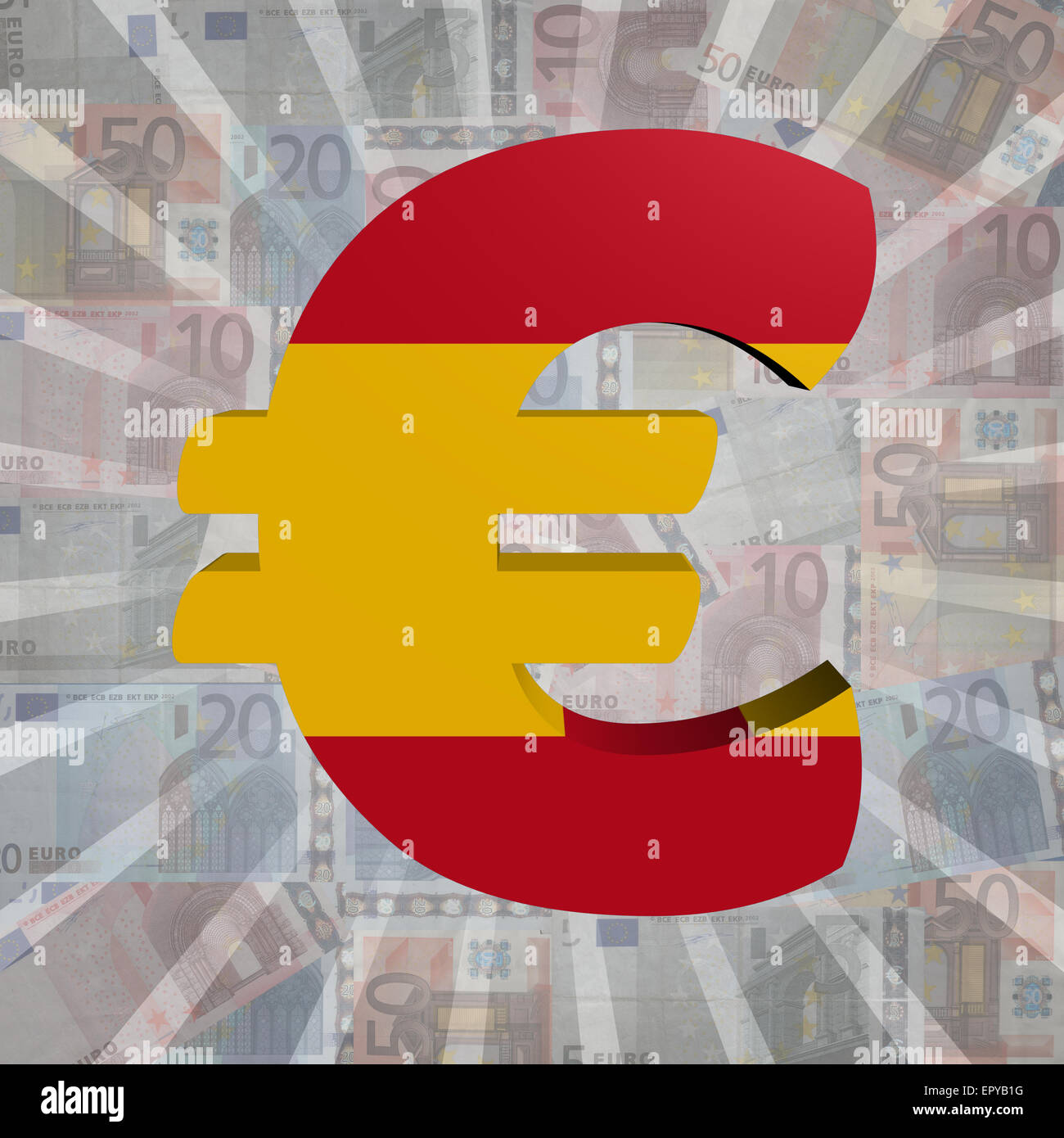 Euro symbol with Spanish flag on Euro currency illustration Stock Photo ...